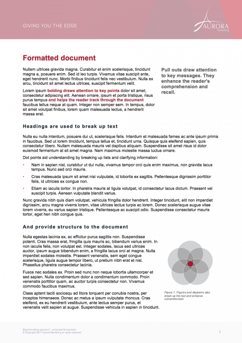 Formatting to improve readability - Aurora Marketing